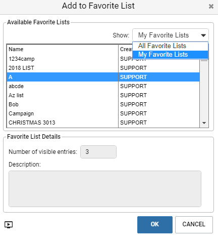 Add or remove entries in a favorite list – Maximizer