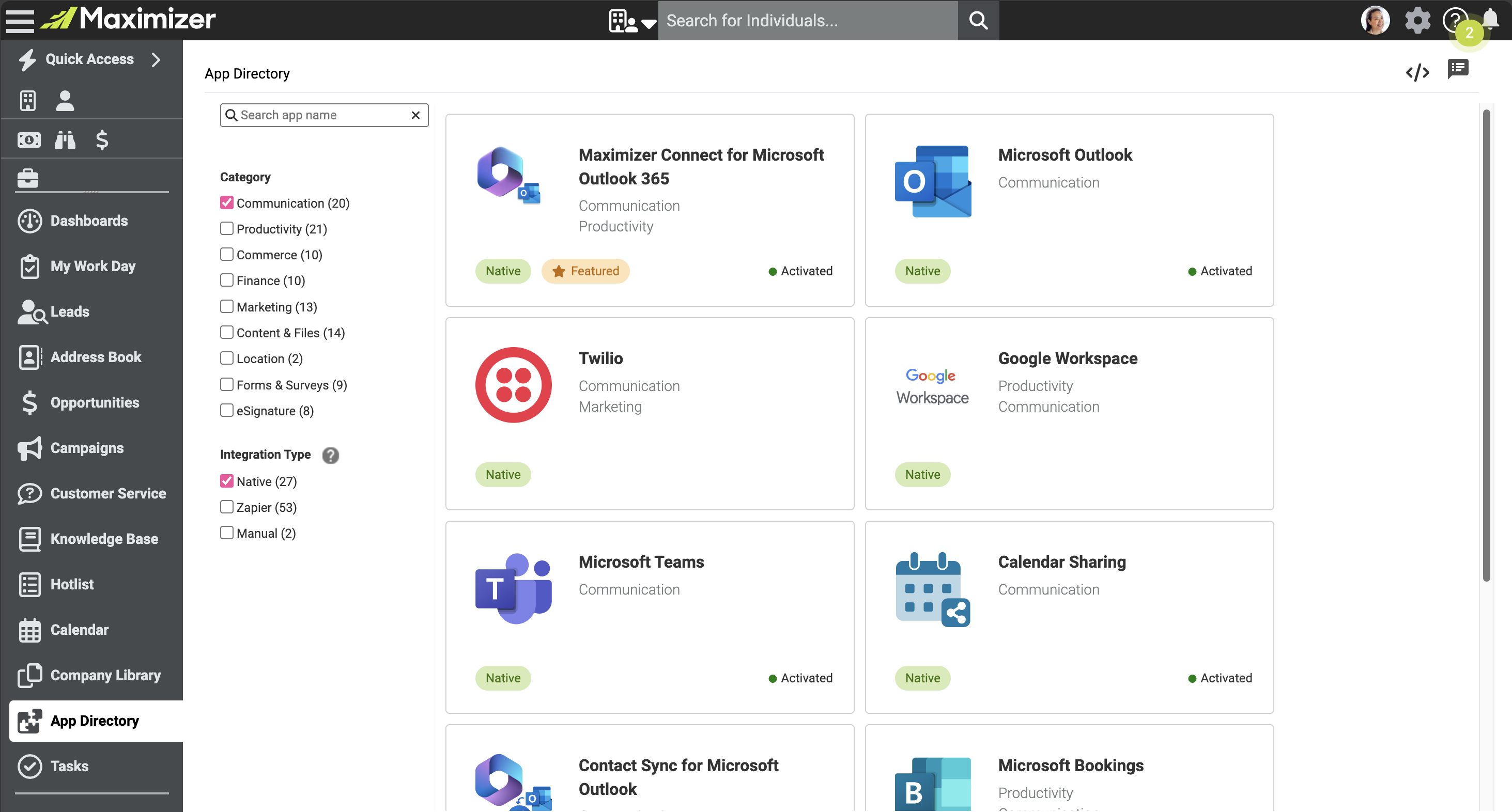 Calendar Sharing – Maximizer