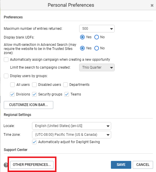Startup Dashboards and My Work Day Options – Maximizer
