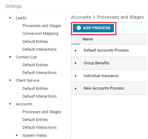 Modify or Create an Account Process and Stages via Settings – Maximizer