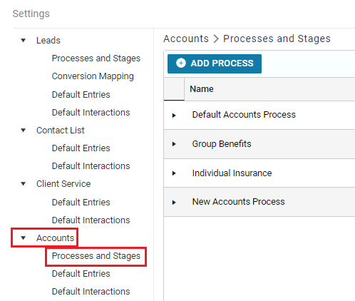 Modify or Create an Account Process and Stages via Settings – Maximizer