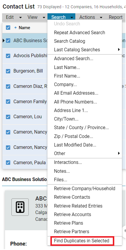 Search and Find Duplicate Entries in Contact List – Maximizer