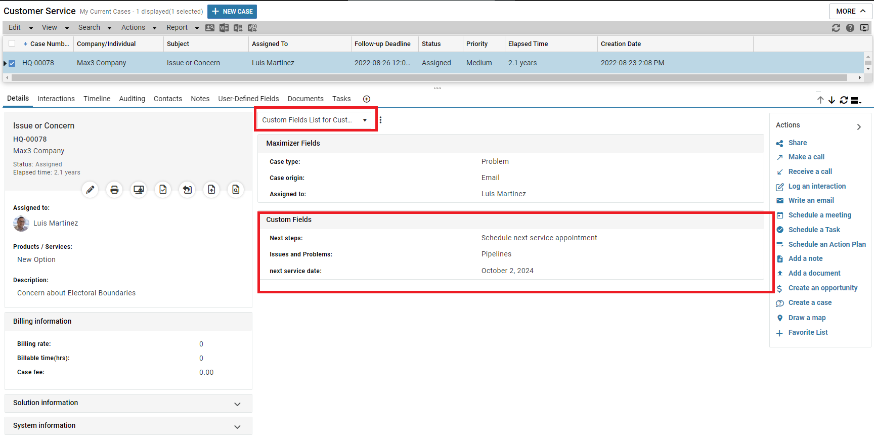 Customer Service Module – Maximizer