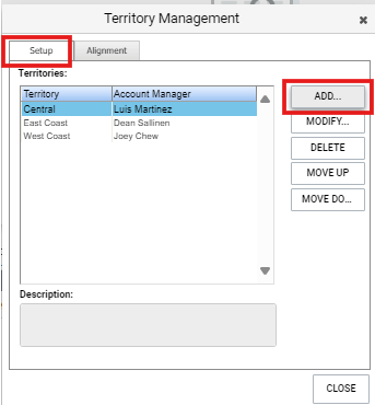 Set up a territory – Maximizer