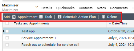 Tasks tab – Maximizer